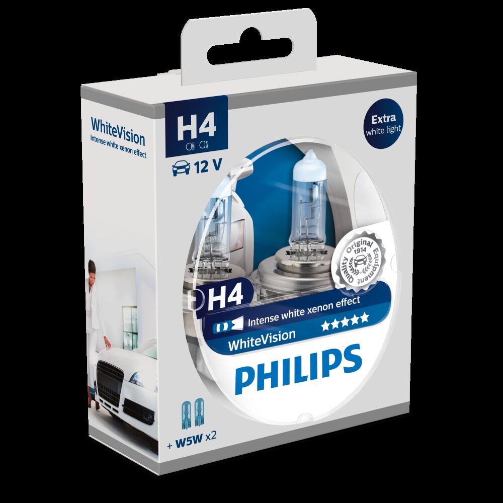 White Vision H4 + W5W hvid Xenon-effekt | Philips | Landberg.dk