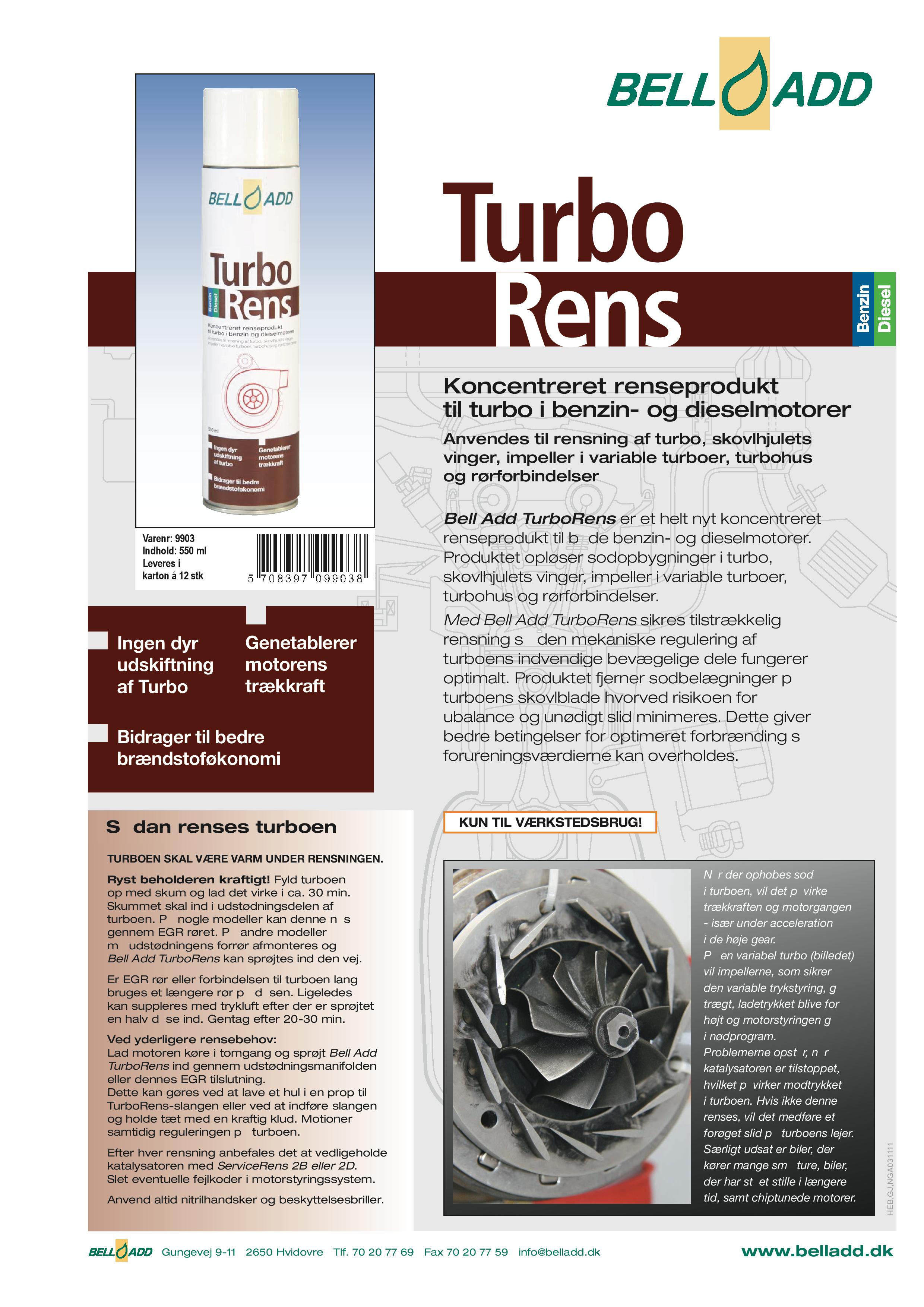 Bell Add Turbo Rens 550ml til rensning af turboer | Landberg.dk