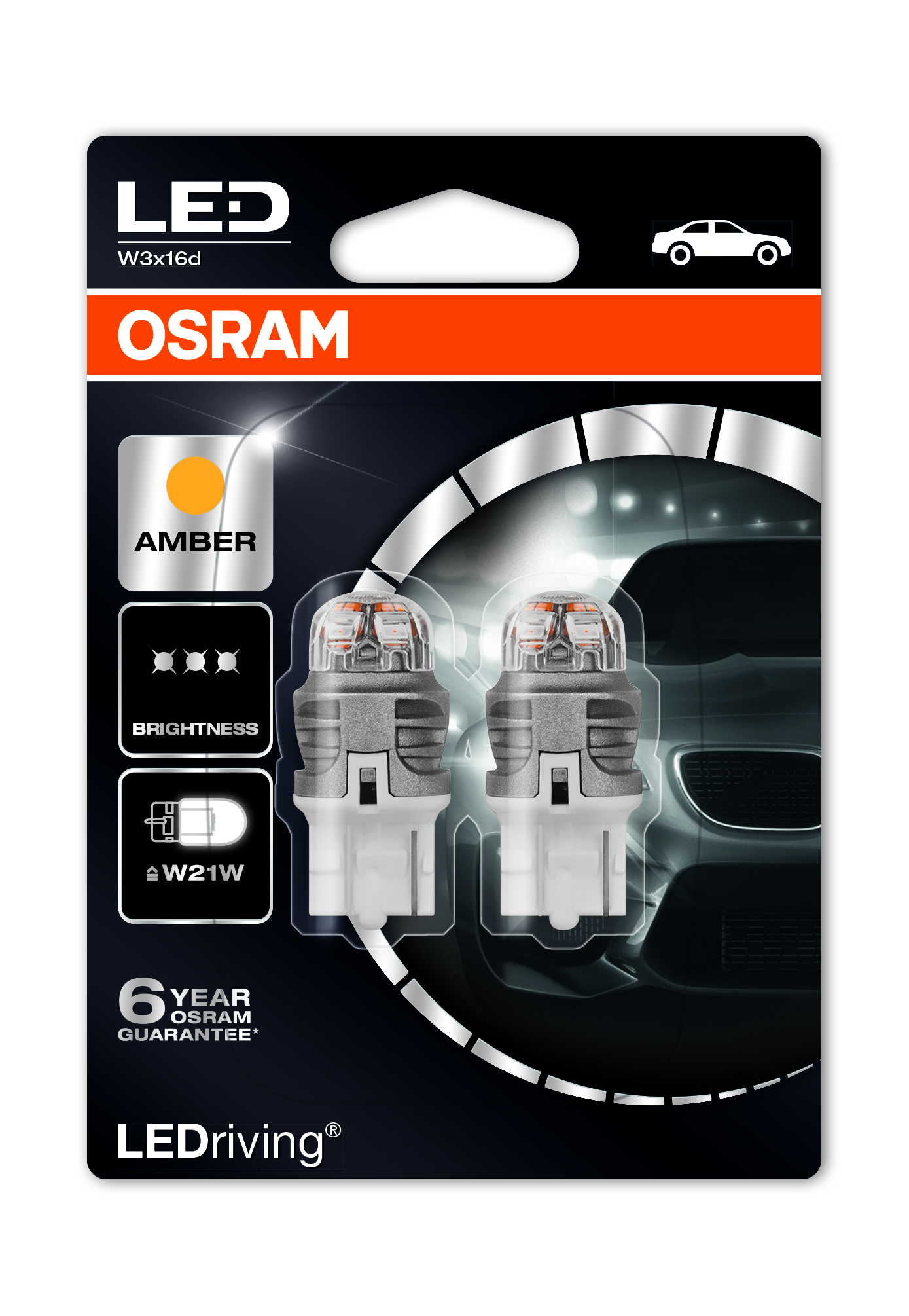 Osram LED retrofits 12 V W21 5W T20 DC Amber | Landberg.dk